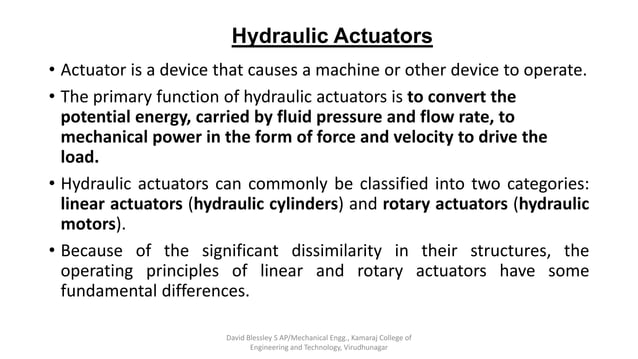 Hydraulic actuators and control components | PPTX | Physics | Science