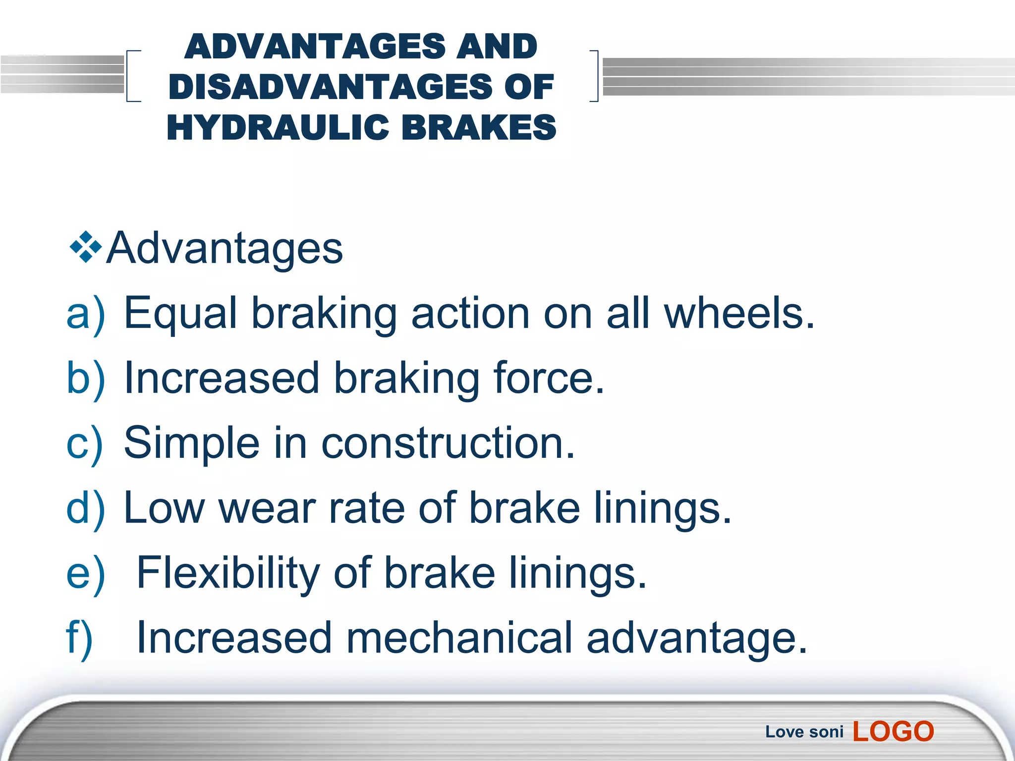 Hydraulic brakes // Presentation // Love Soni | PPTX | Automotive