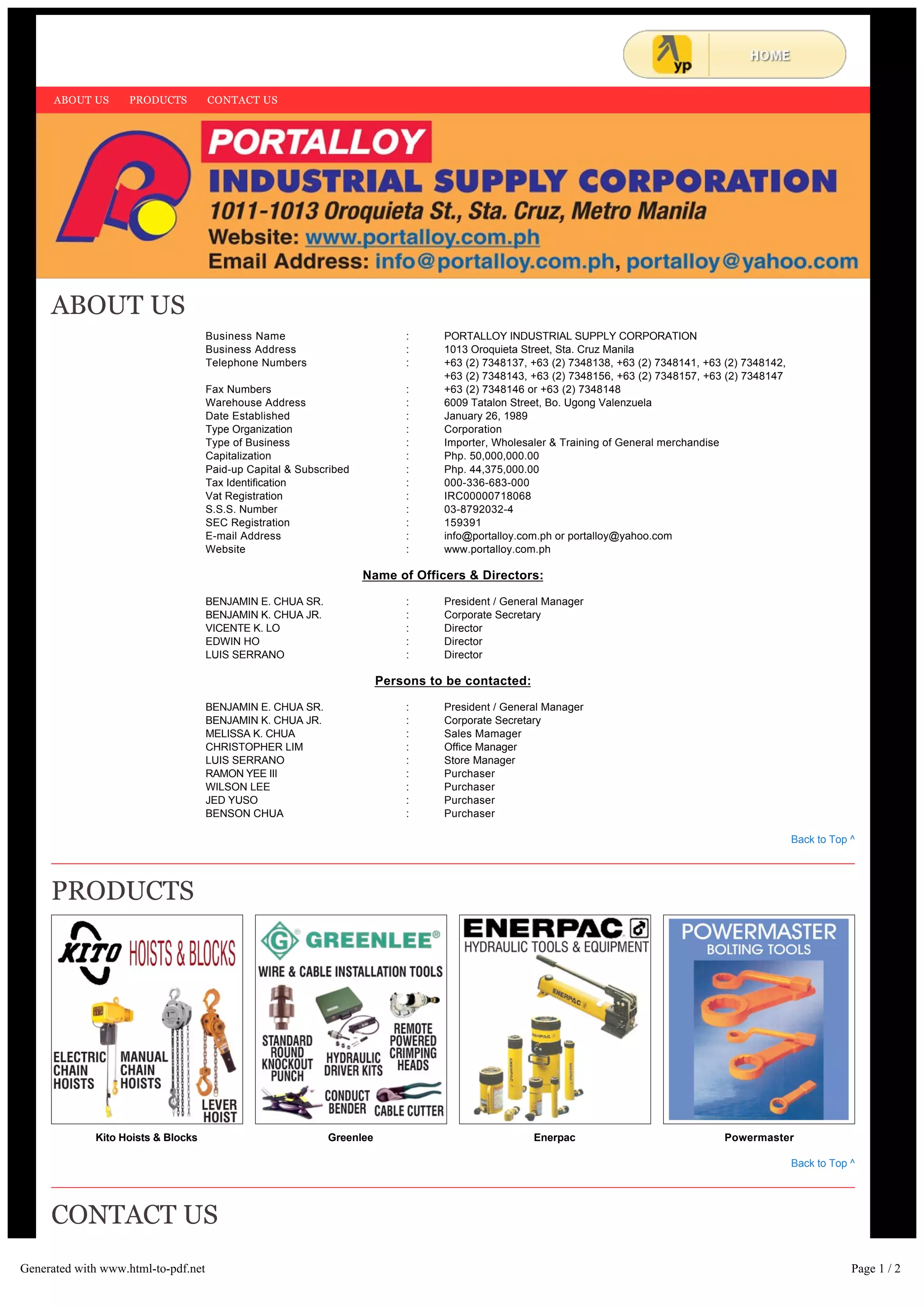 Hydraulic equipment and tools portalloy industrial supply | PDF