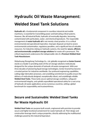 Hydraulic Oil Waste Management Welded Steel Tank Solutions.docx