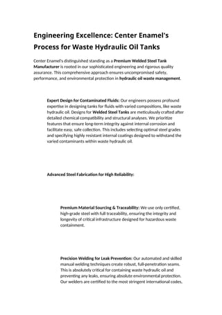Hydraulic Oil Waste Management Welded Steel Tank Solutions.docx