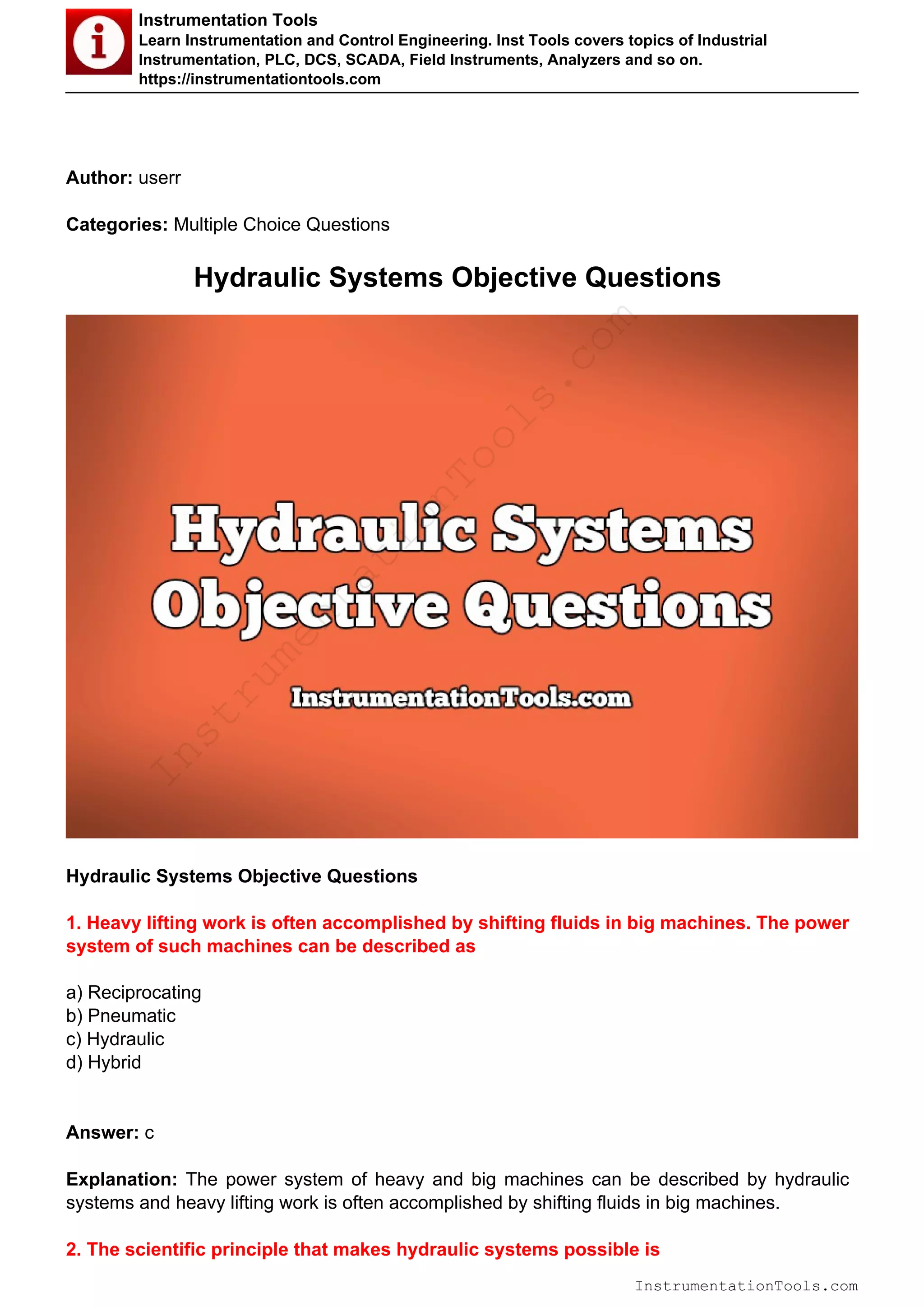 Hydraulic system MCQ | PDF
