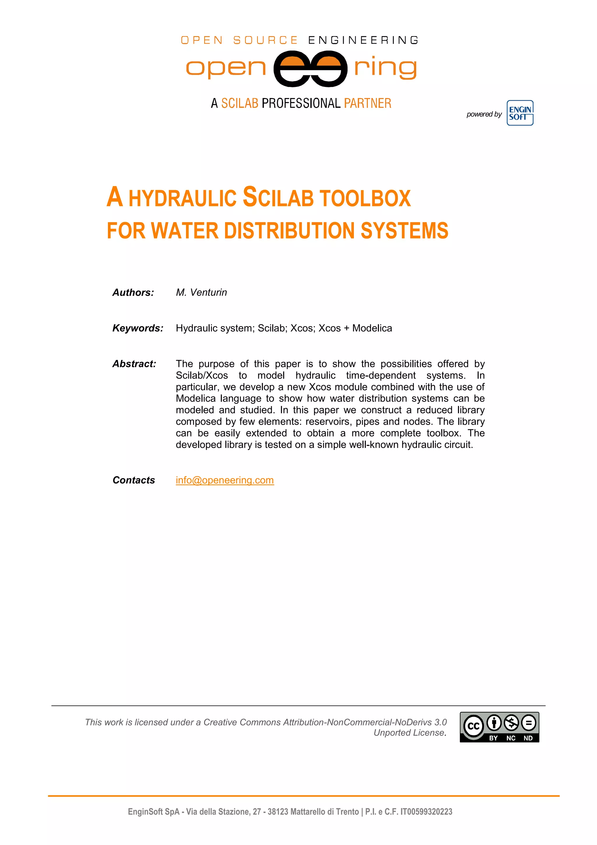 Hydraulic Scilab toolbox for water distribution systems | PDF