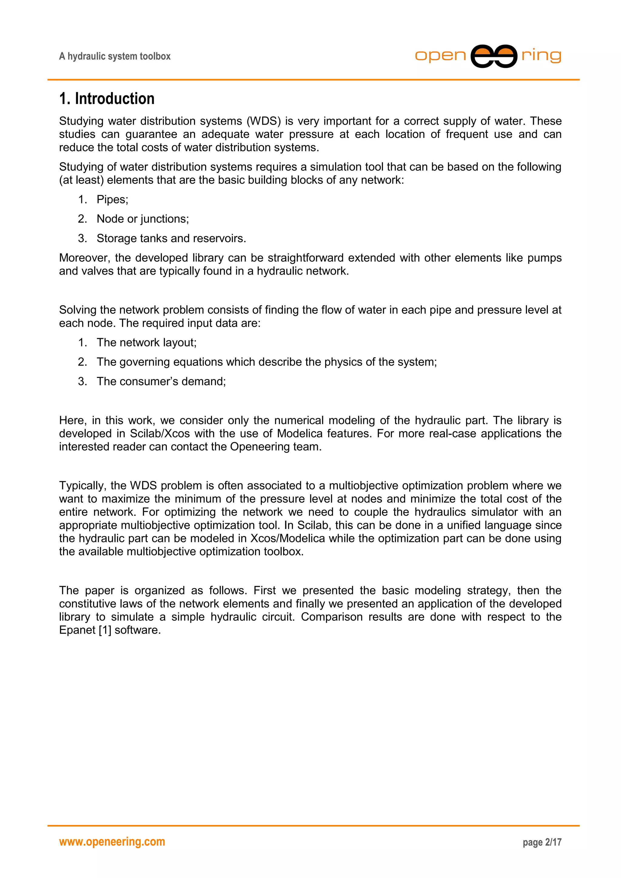 Hydraulic Scilab toolbox for water distribution systems | PDF