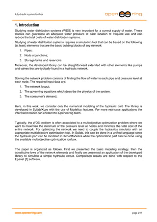 Hydraulic Scilab toolbox for water distribution systems | PDF