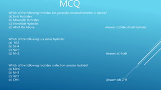 Hydrides and its classification #MCQ | PPTX