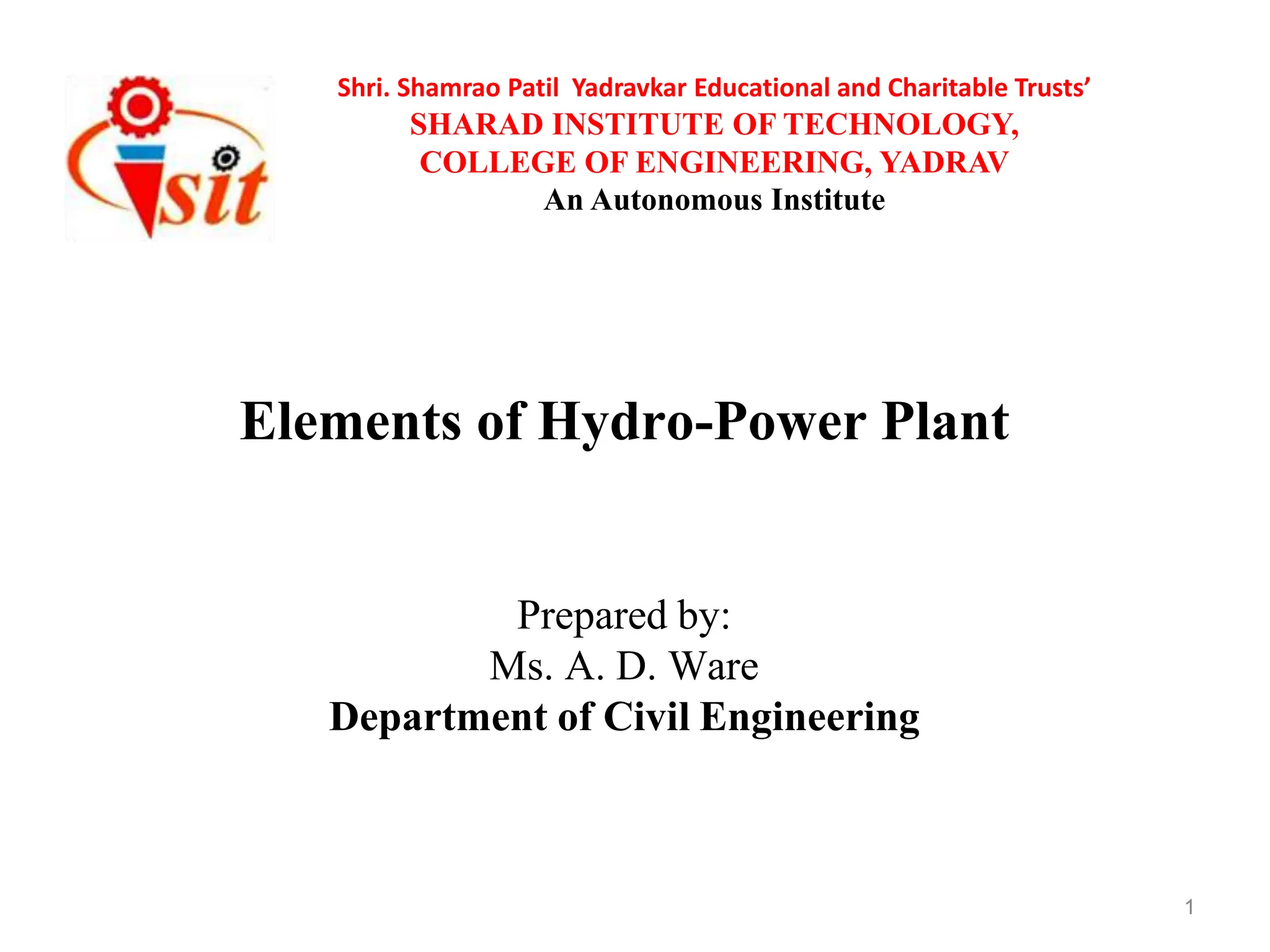Introdution of Hydropower plant and its component | PPTX