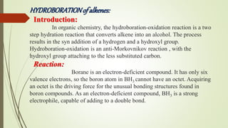 Hydroboration of alkenes and it's mechanisms | PPTX