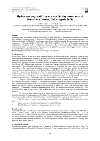 Hydrochemistry and groundwater quality assessment of dantewada district ...