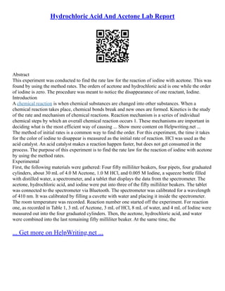 Hydrochloric Acid And Acetone Lab Report | PDF