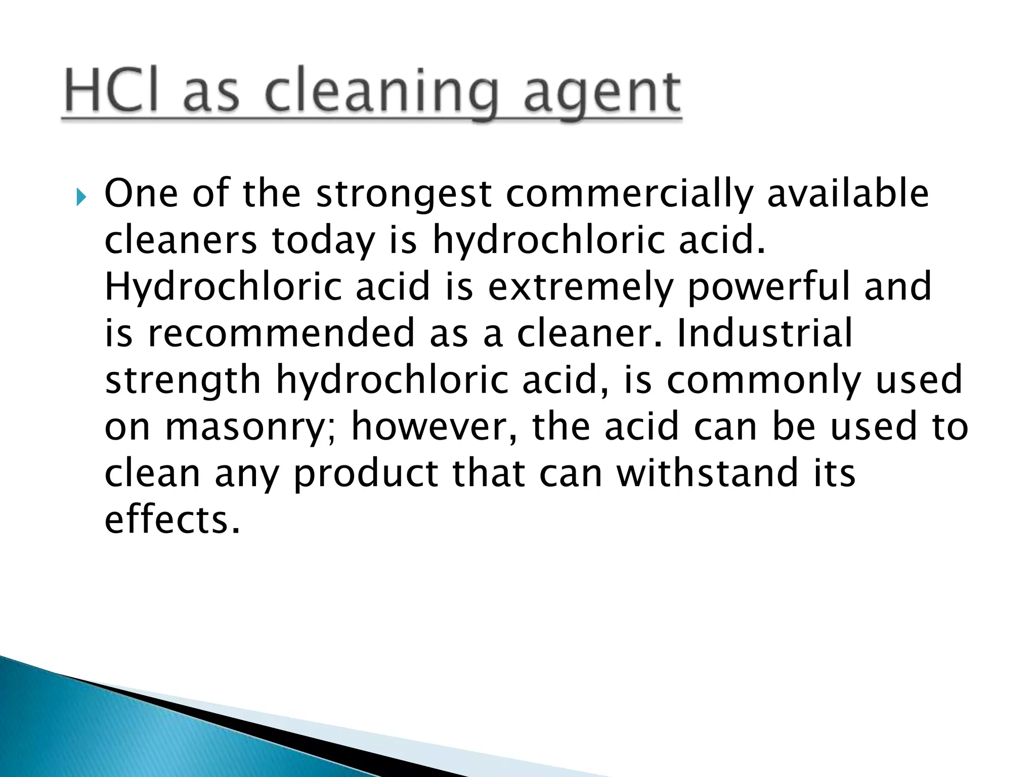 Hydrochloric acid uses, hazards and industrial applications | PPTX