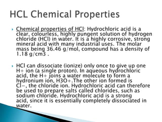 Hydrochloric acid uses, hazards and industrial applications | PPTX