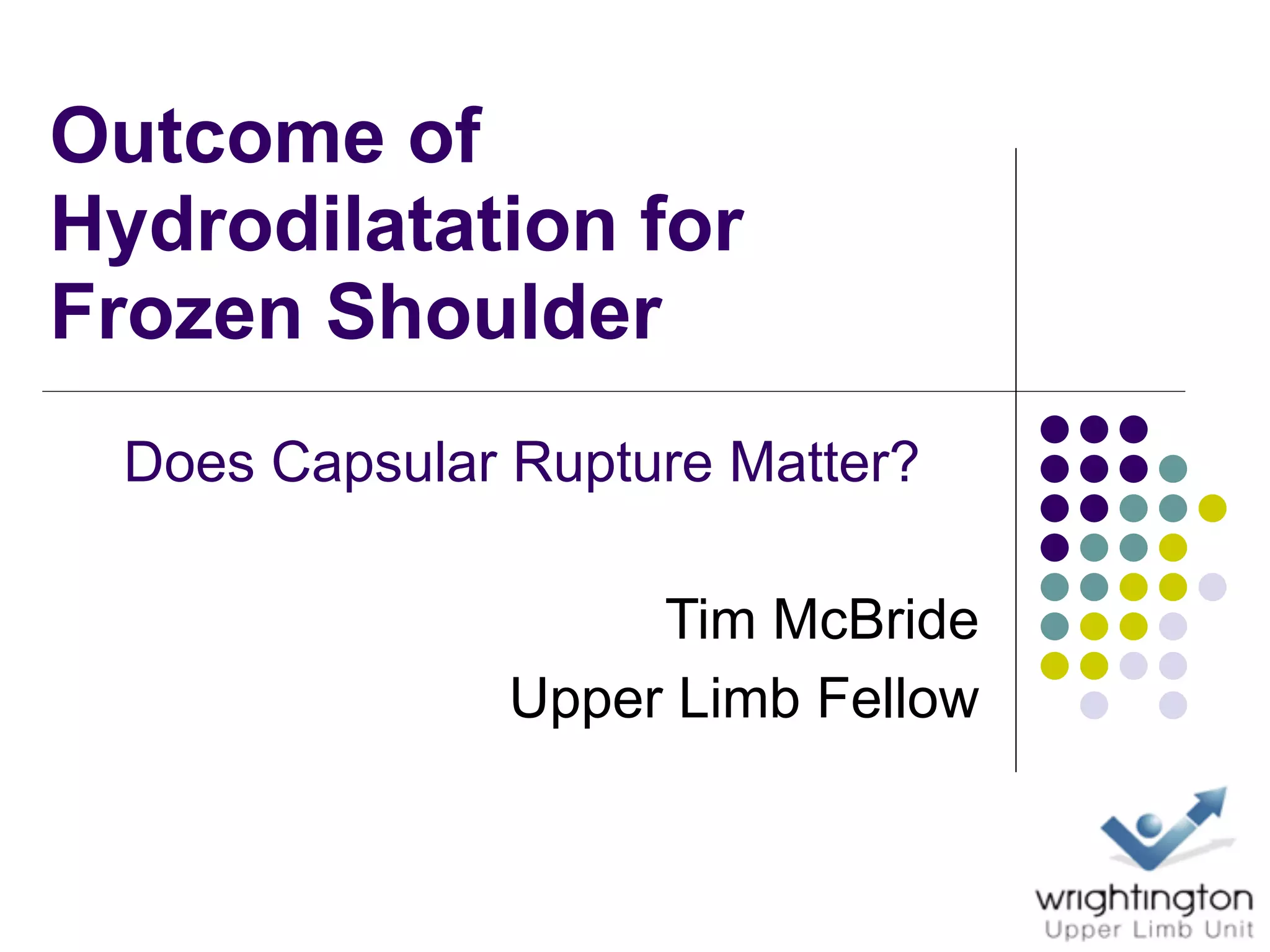 Hydrodilation for frozen shoulder Does capsular rupture matter | PDF