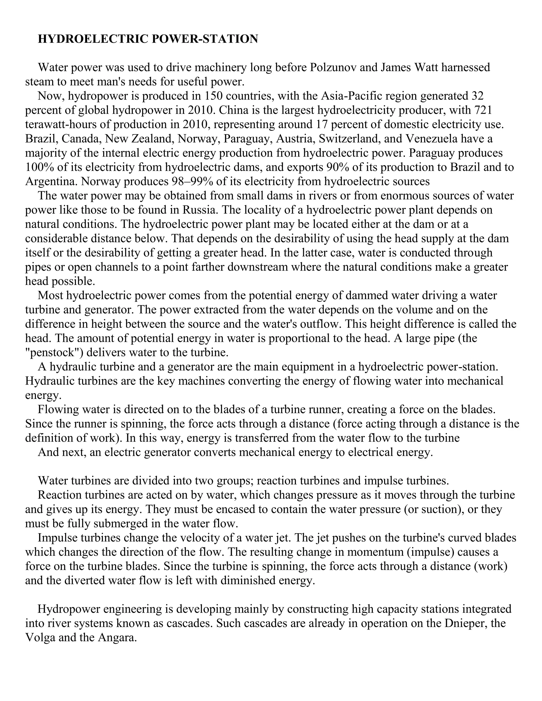 Hydroelectric power | DOCX