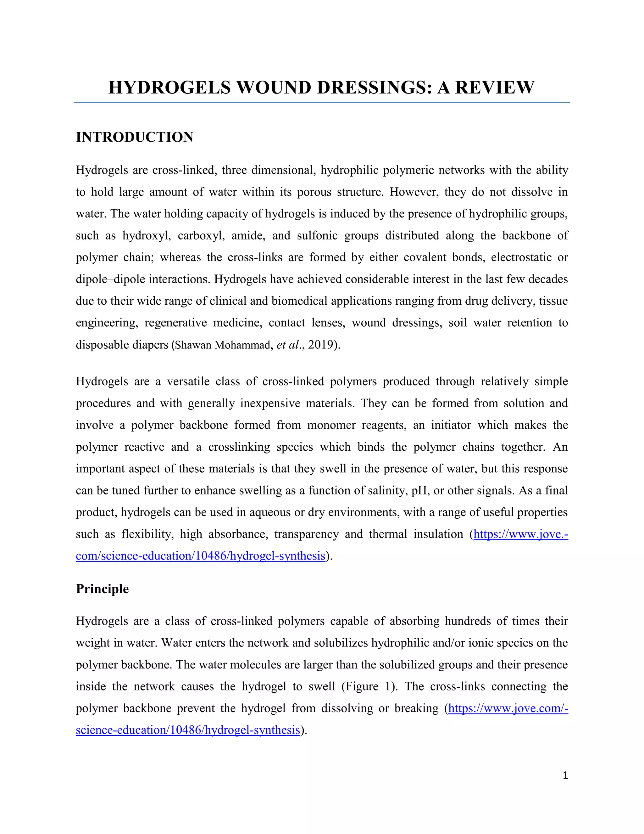 Hydrogels for wound dressings final | PDF