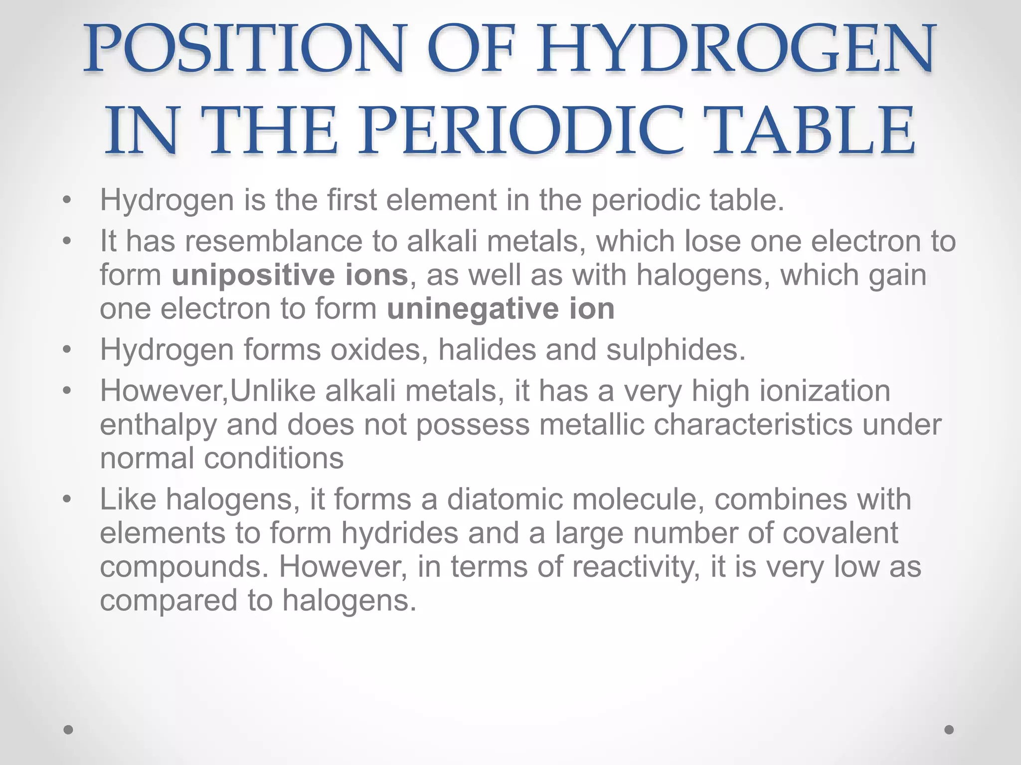 Hydrogen Class 11th Chemistry NCERT | PPTX