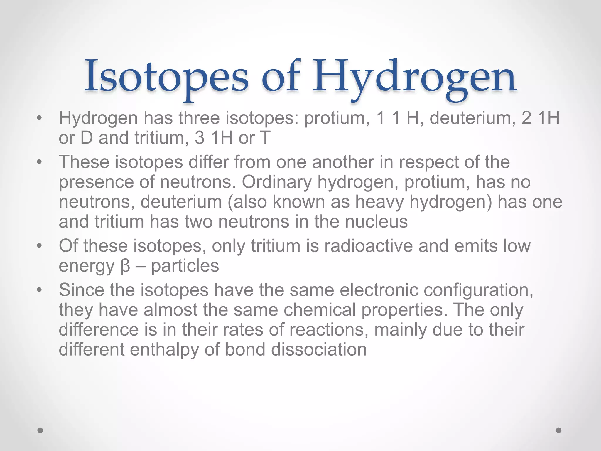 Hydrogen Class 11th Chemistry NCERT | PPTX