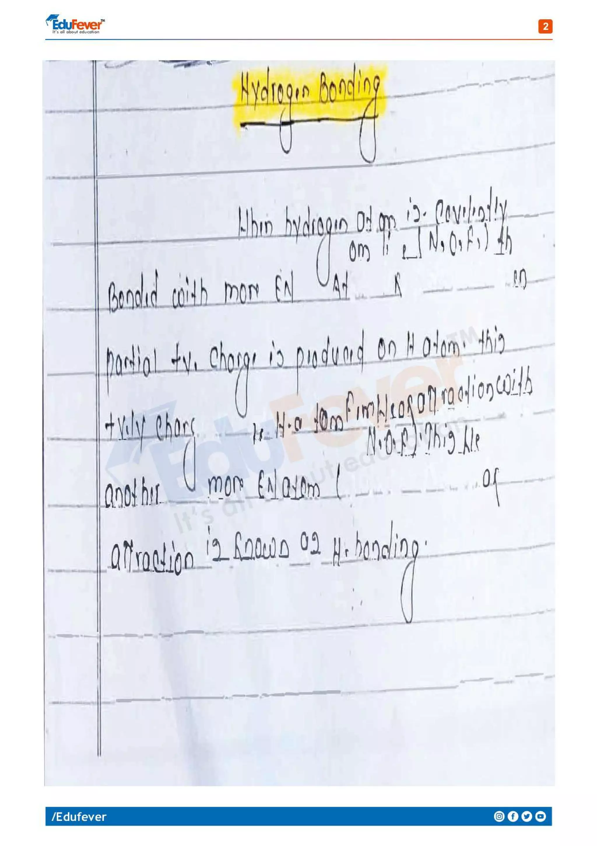 Hydrogen Bonding - Chemistry Handwritten Notes | PDF