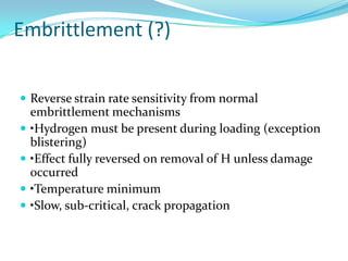 Hydrogen embrittlement of steels | PPTX
