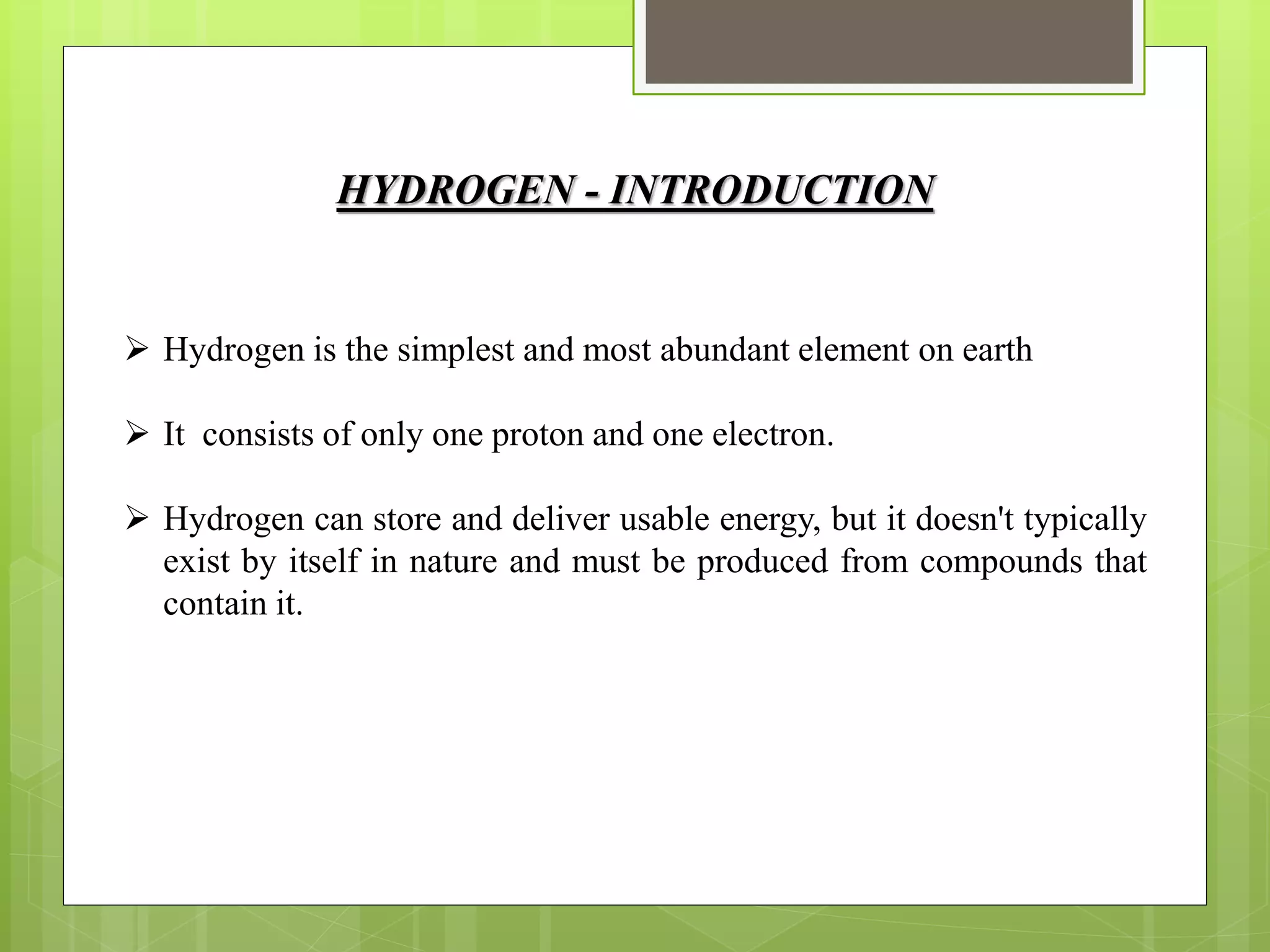 Hydrogen energy sources - generation and storage | PPTX