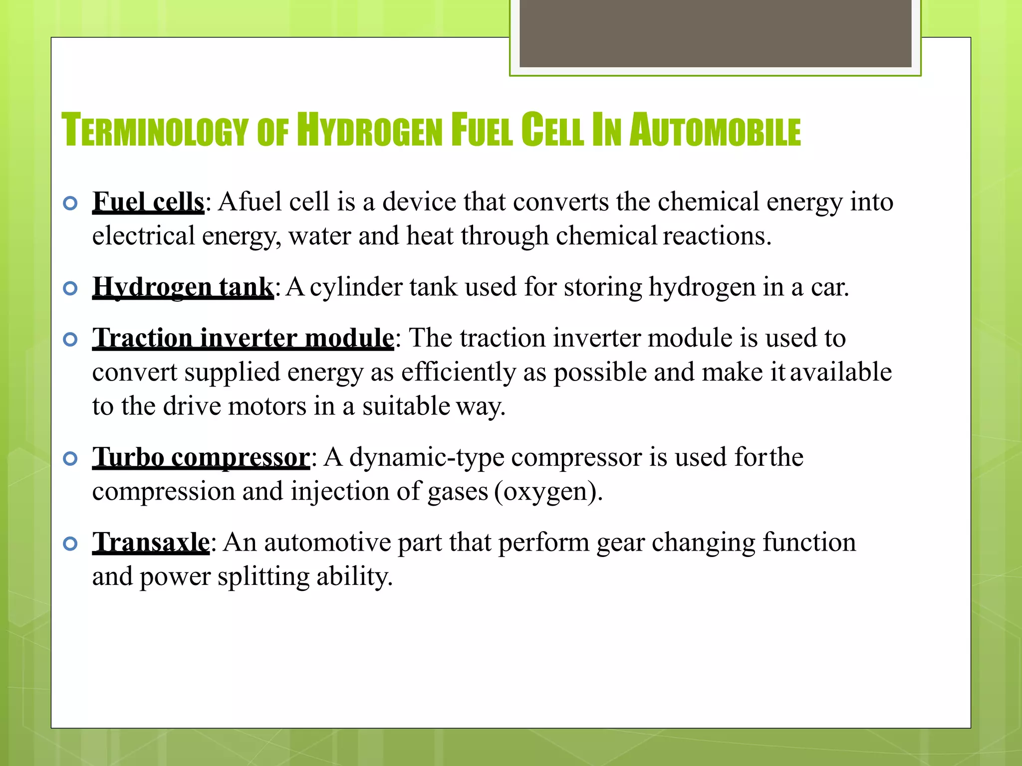 hydrogenfuelcell ppt.pptx | Green Vehicles | Auto Type