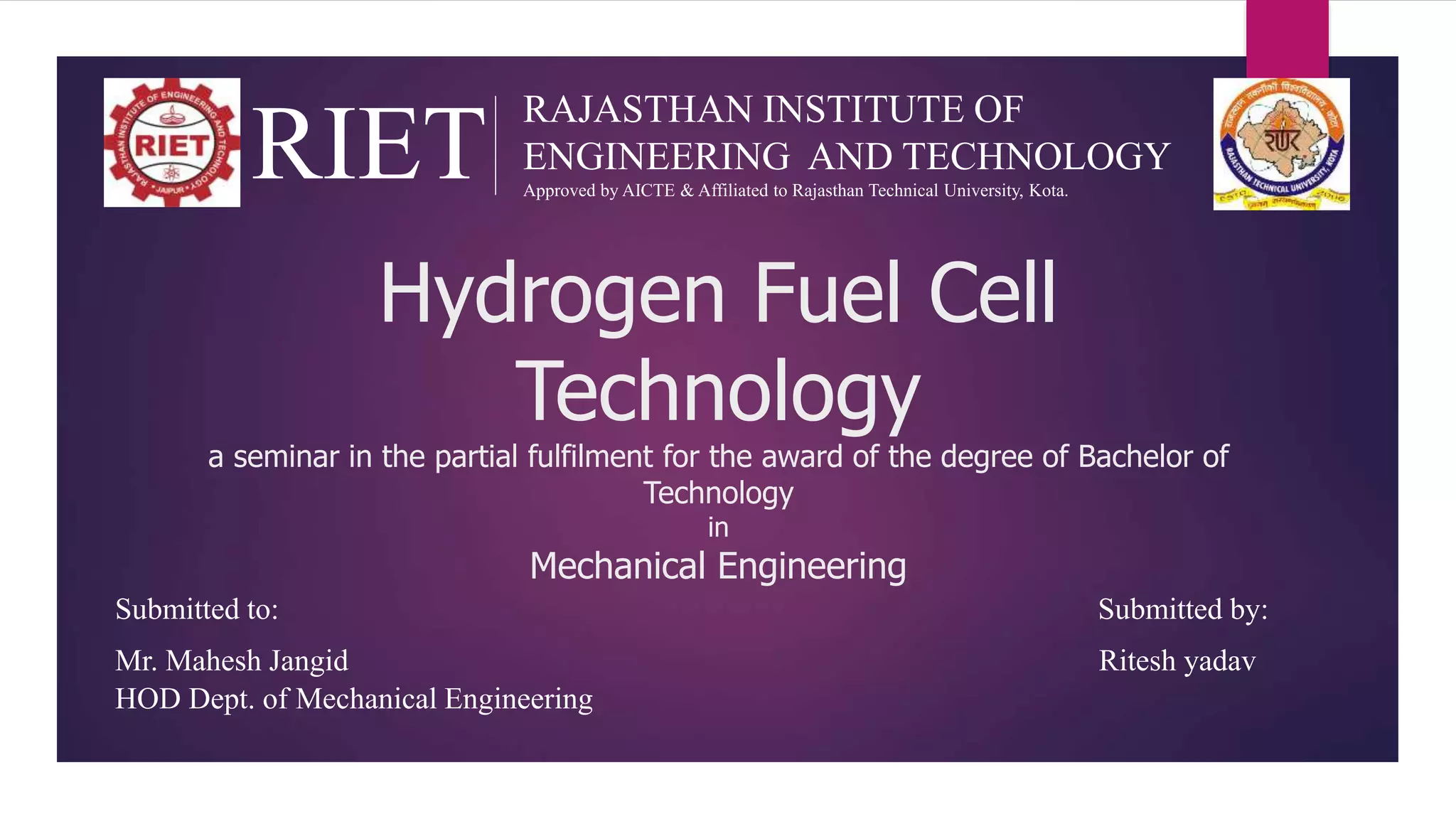 Hydrogen fuel cell seminar | PPTX