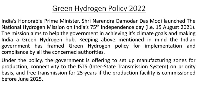 Hydrogen Mission 2021& Green Hydrogen Policy 2022.pptx | Power and Energy Industry | Industries