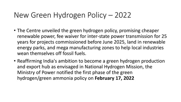 Hydrogen Mission 2021& Green Hydrogen Policy 2022.pptx | Power and Energy Industry | Industries
