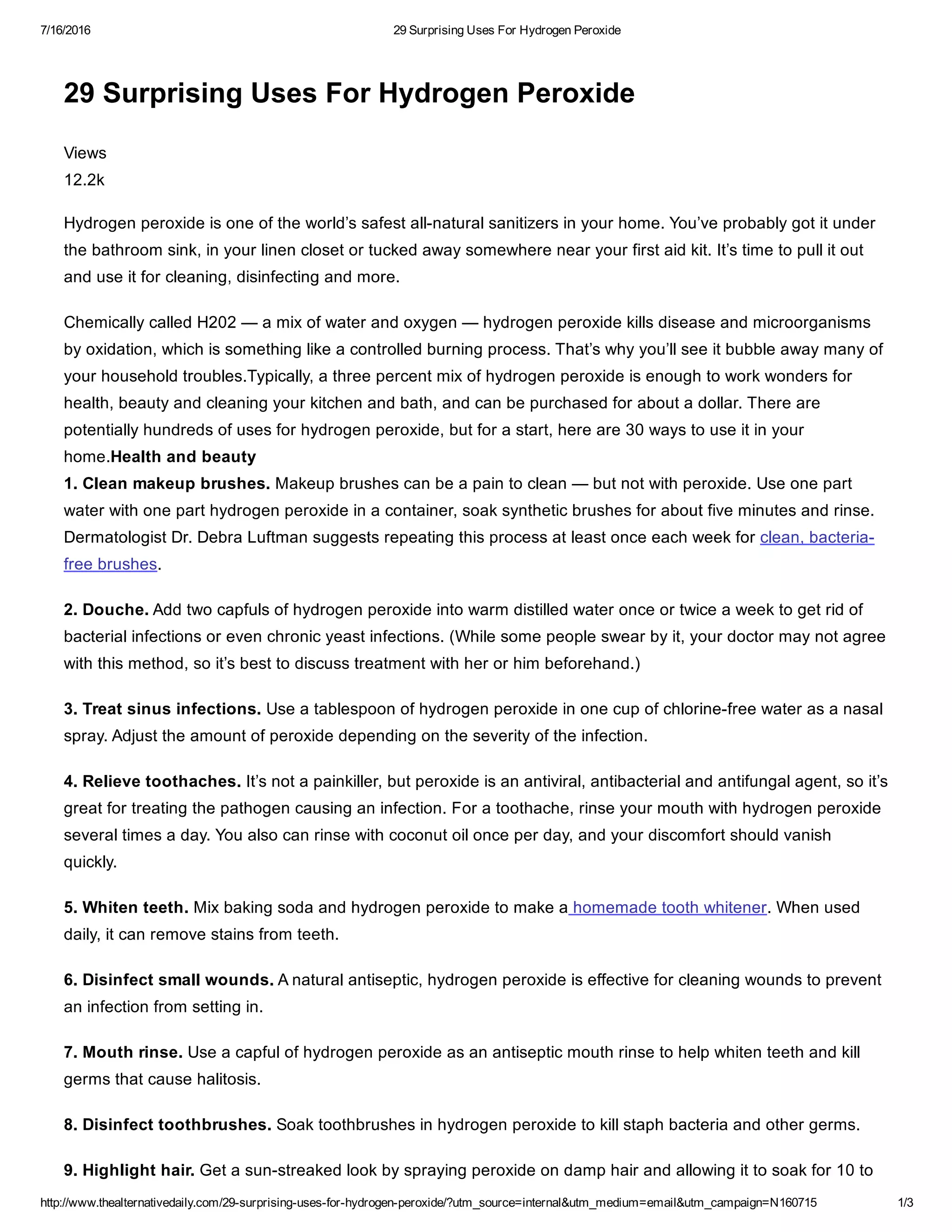 Hydrogen peroxide 29 surprising uses | PDF