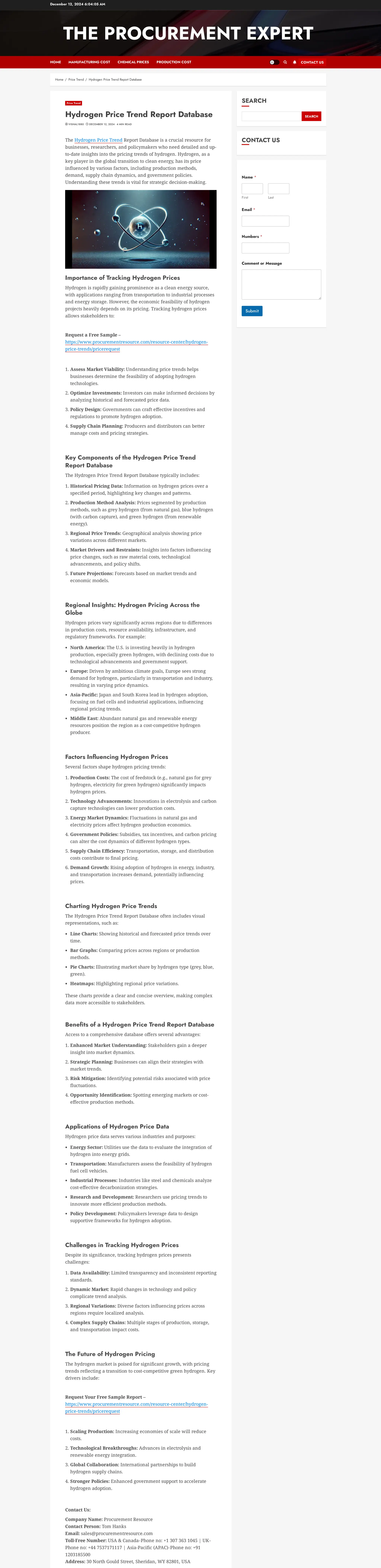 Hydrogen Price Trend Report: Market Analysis, Database, and Chart | PDF