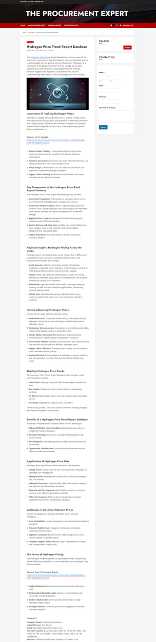 Hydrogen Price Trend Report: Market Analysis, Database, and Chart | PDF