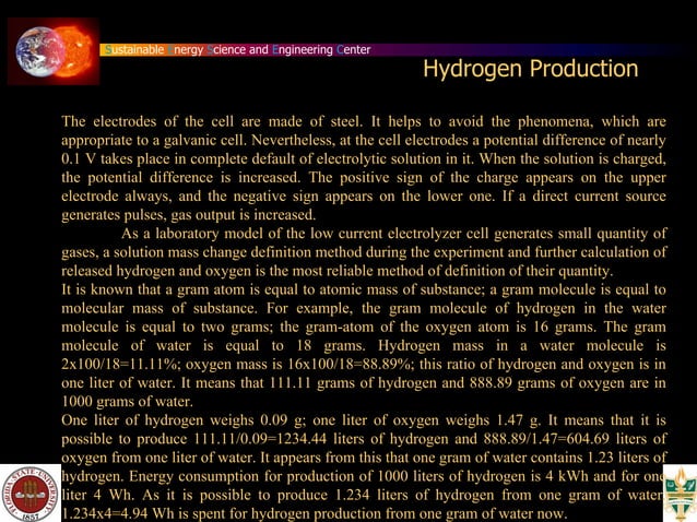 HYDROGEN : HYDROGEN production, electolysis,photoelectrolysis | PPT