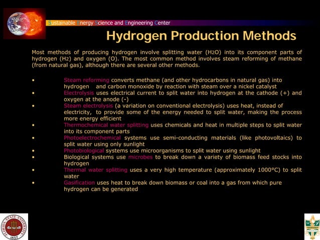 HYDROGEN : HYDROGEN production, electolysis,photoelectrolysis | PPT