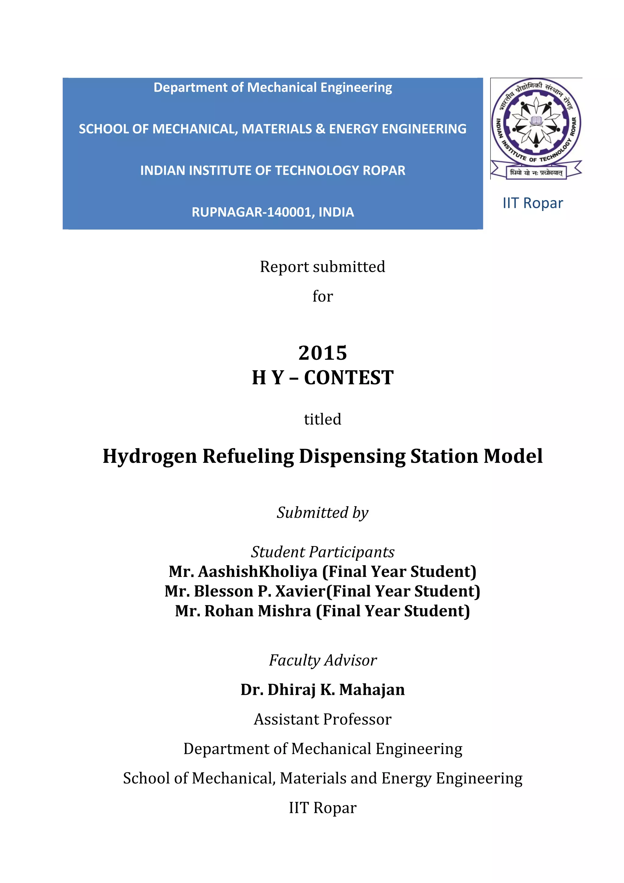 Hydrogen refuelling dispensing station model | PDF