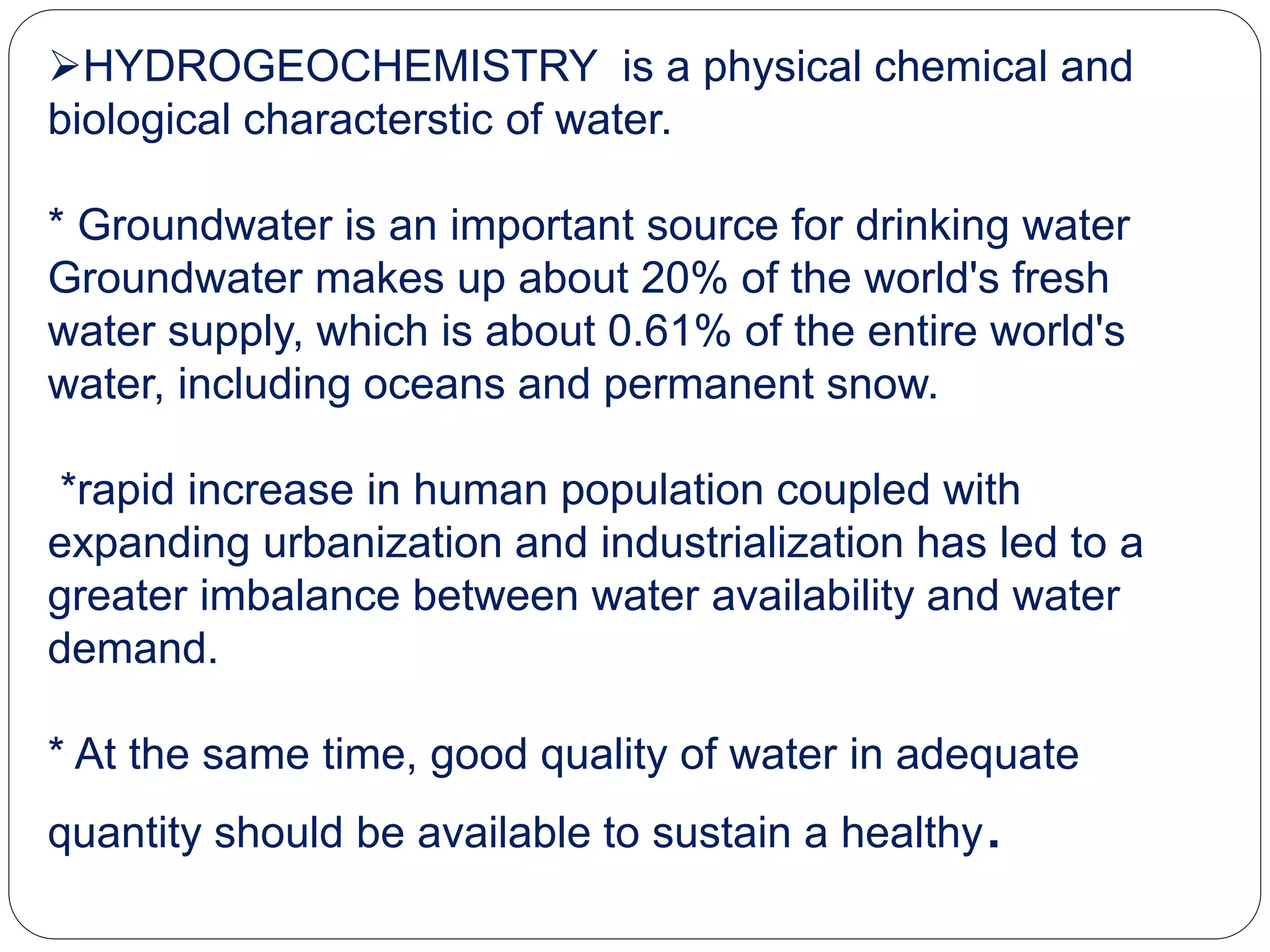 Hydrogeochemistry of groundwater for drinking and irrigation | PPTX