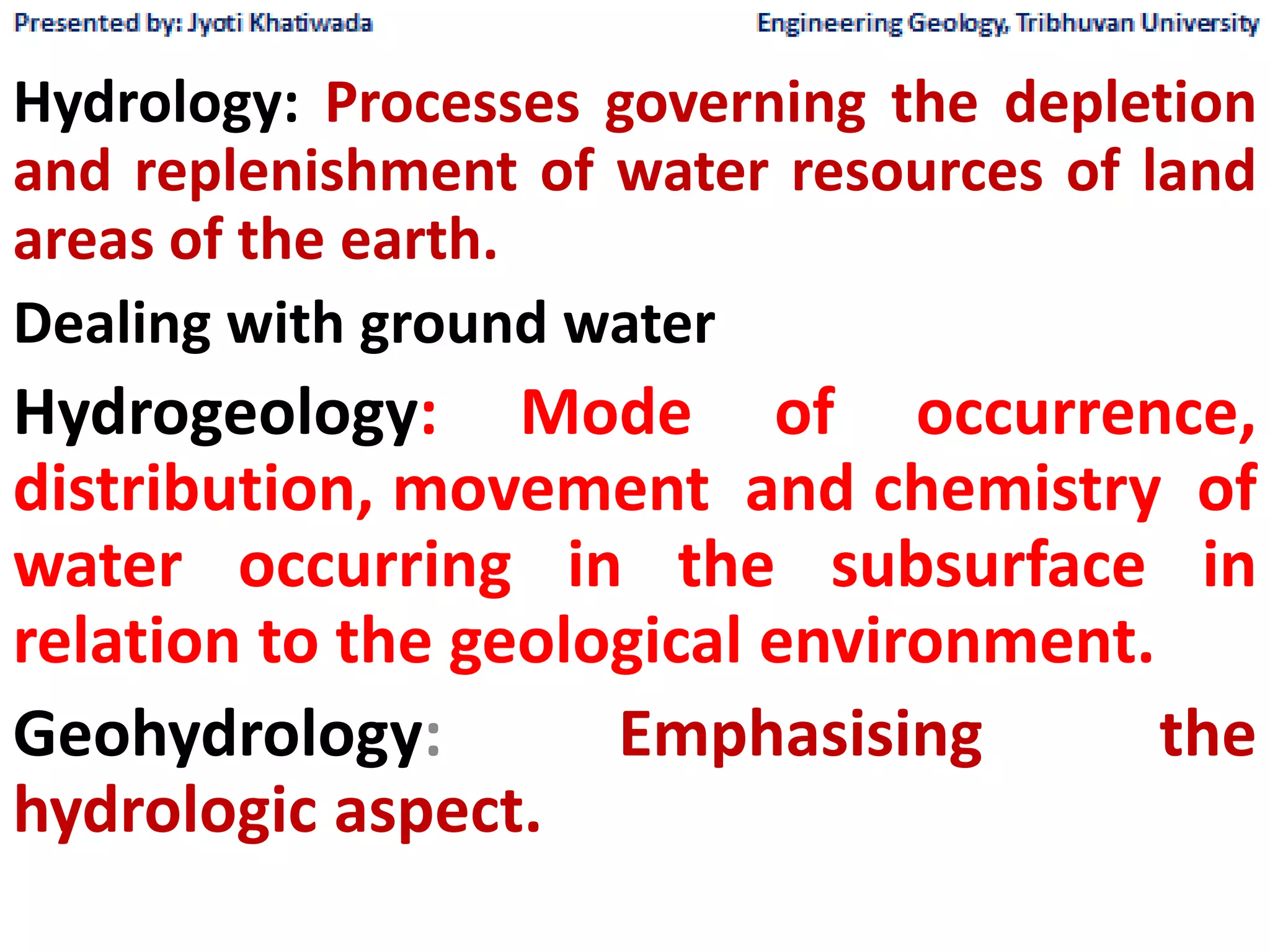 Hydrogeology Introduction with basic terms | PPTX