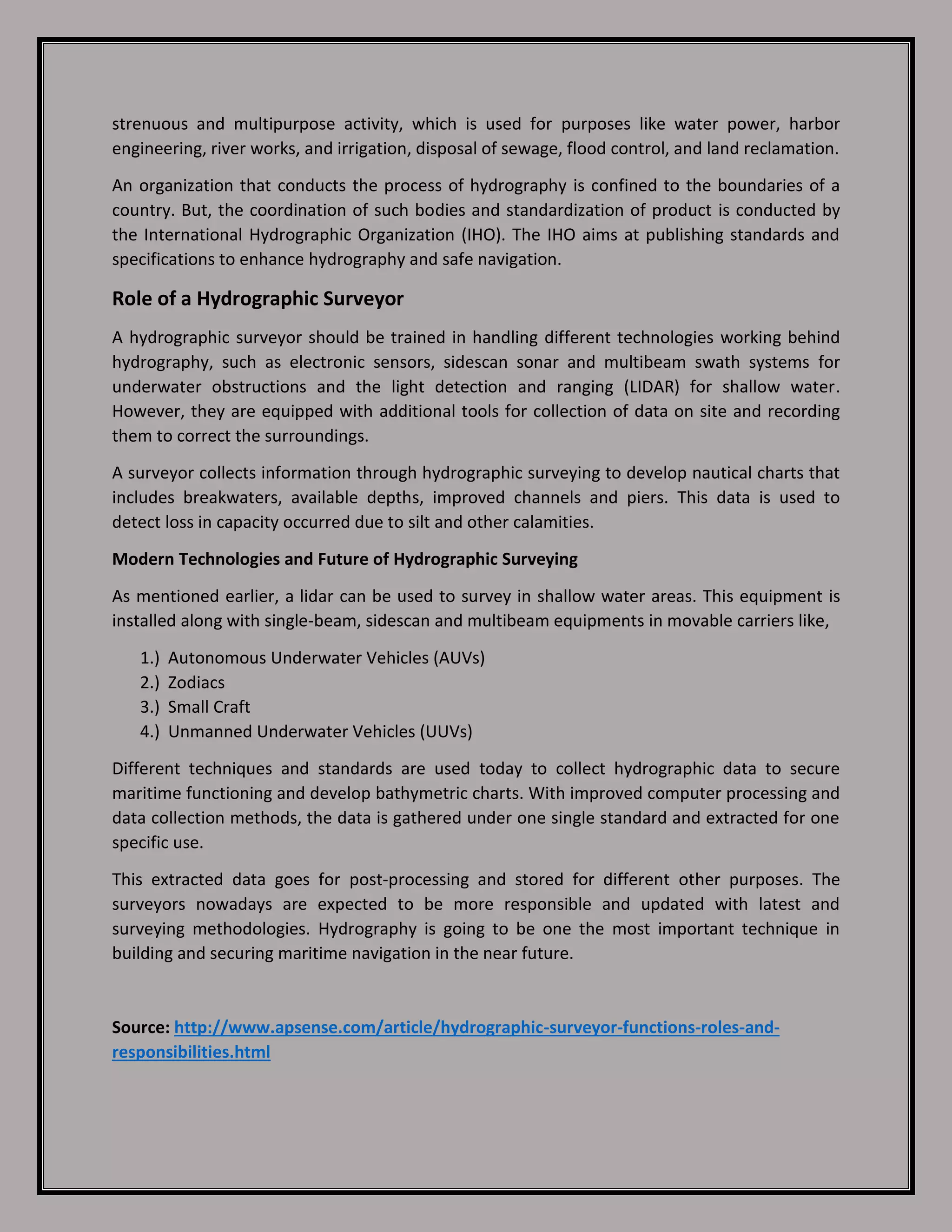 Hydrographic Surveyor | Functions, Roles and Responsibilities | PDF