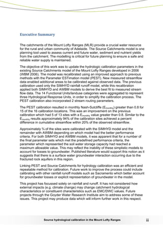 Hydrological Calibration in the Mount Lofty Ranges using Source Paramenter Estimation Tool (PEST ...