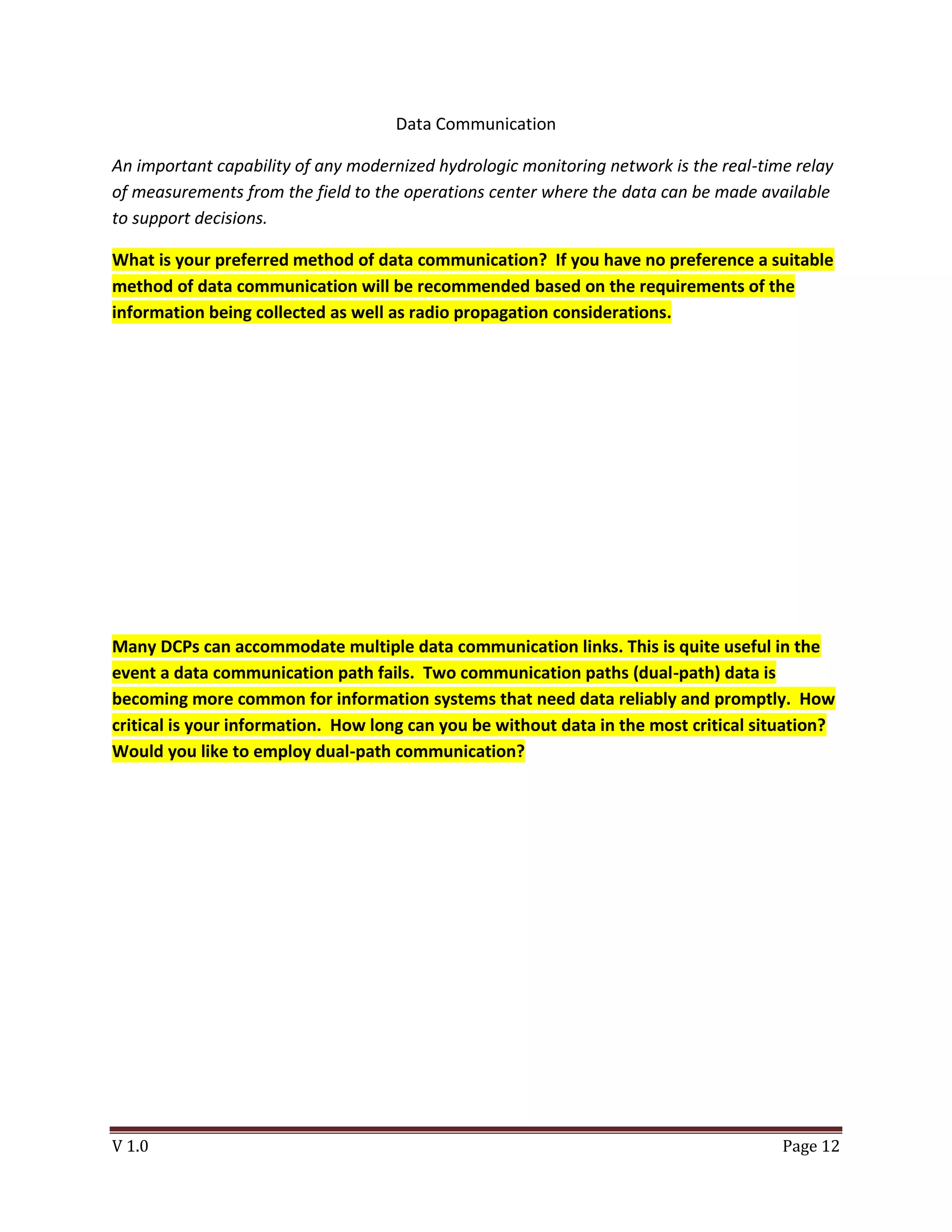 Hydrologic Monitoring Network Questionnaire | PDF