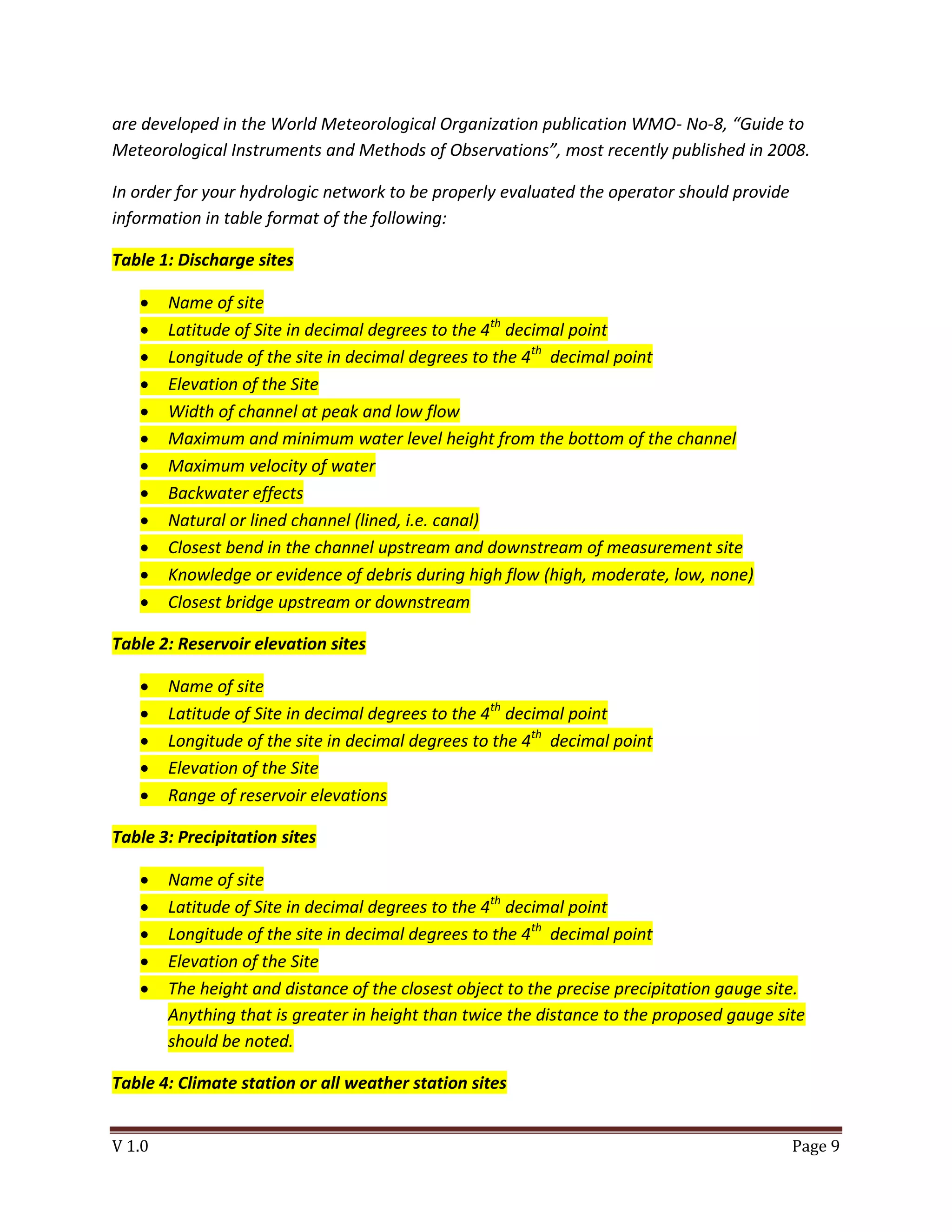 Hydrologic Monitoring Network Questionnaire | PDF