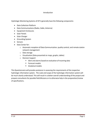 Hydrologic Monitoring Network Questionnaire | PDF