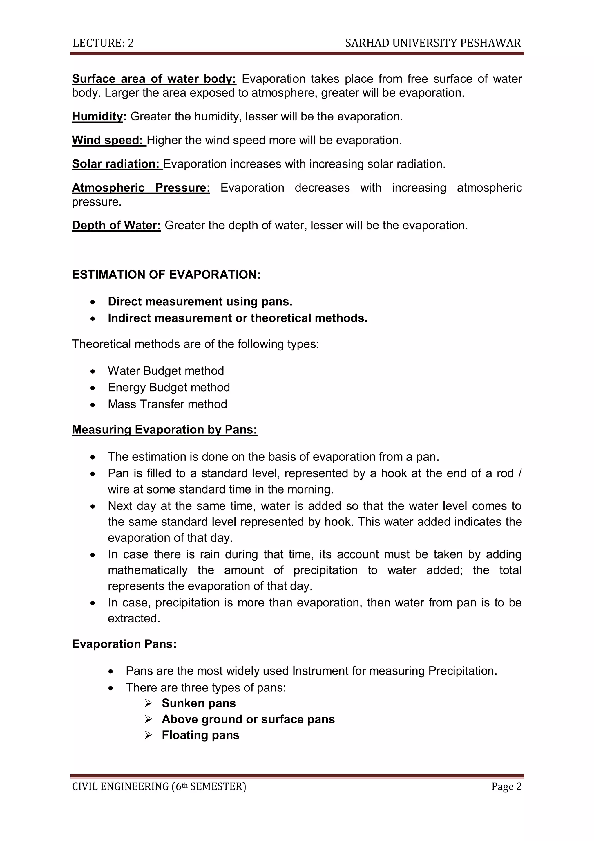 Hydrology and water management(EVAPORATION & INFILTRATION)... | PDF