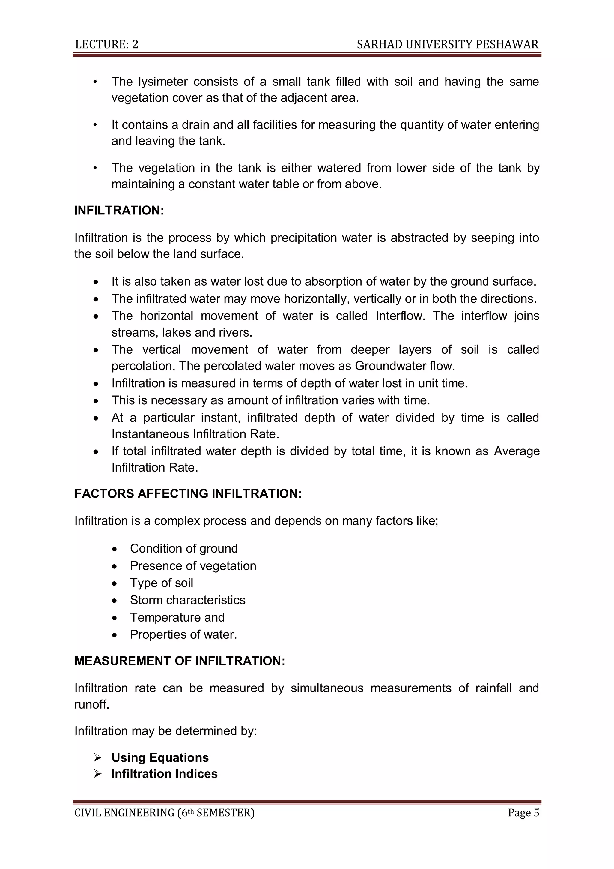 Hydrology and water management(EVAPORATION & INFILTRATION)... | PDF