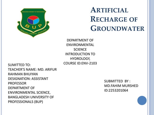 Hydrology Presentation on artificial groundwater recharge a.pptx