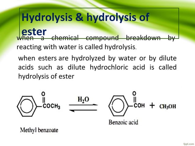 Hydrolysis of an ester and base catalyzed hydrolysis | PPT | Chemistry ...