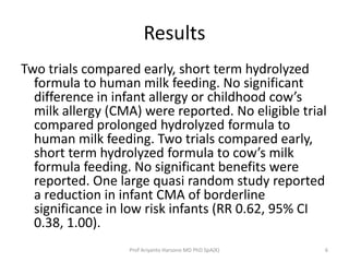 Hydrolyzed milk formula for prevention of allergy, an updated meta ...