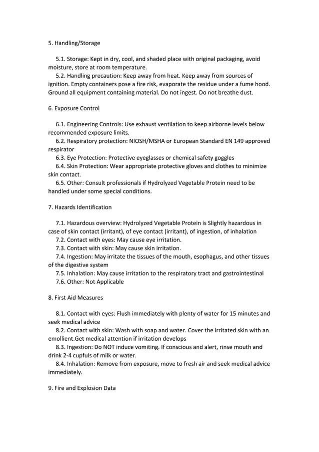 Hydrolyzed vegetable protein msds | PDF