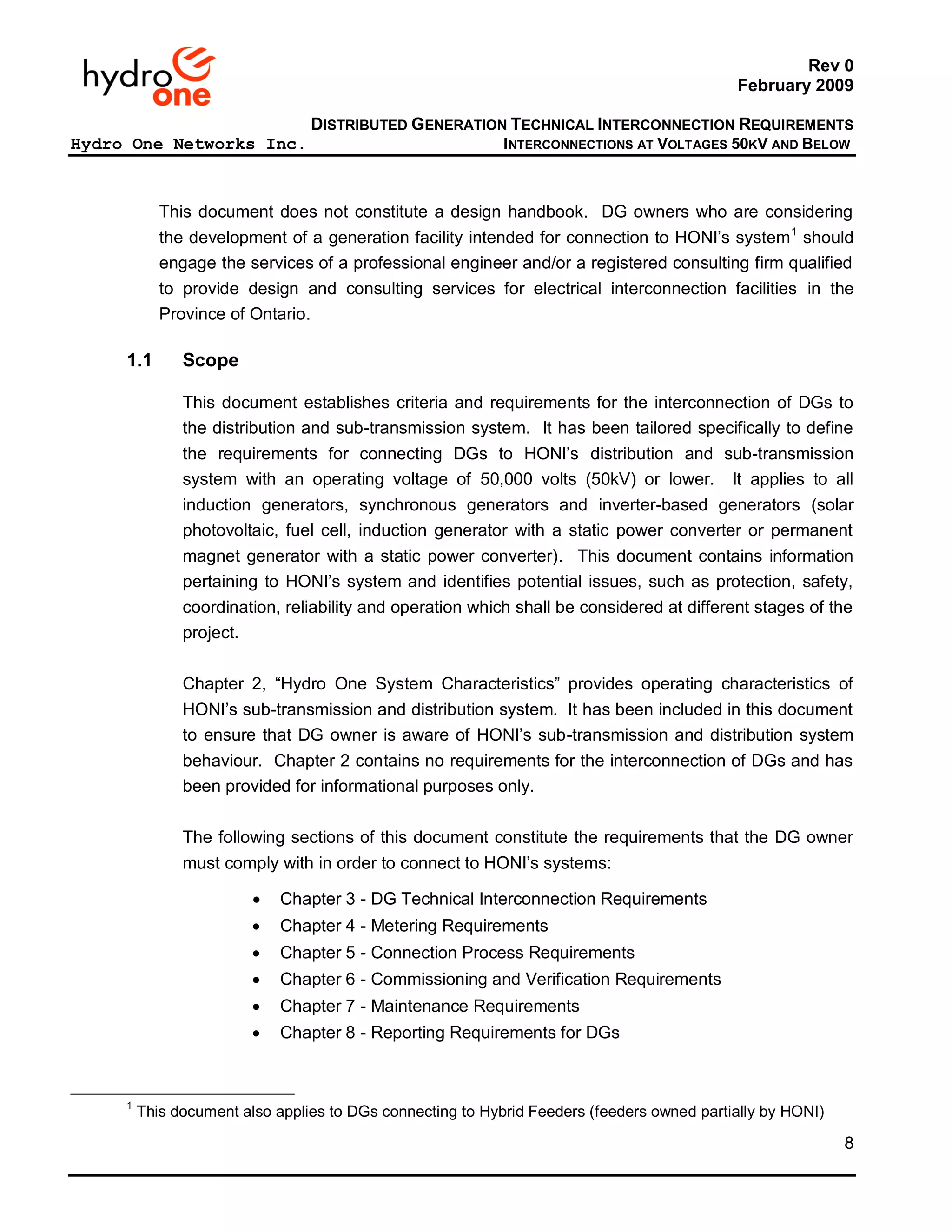Hydro One Dg Technical Interconnection Requirements Distribution ...