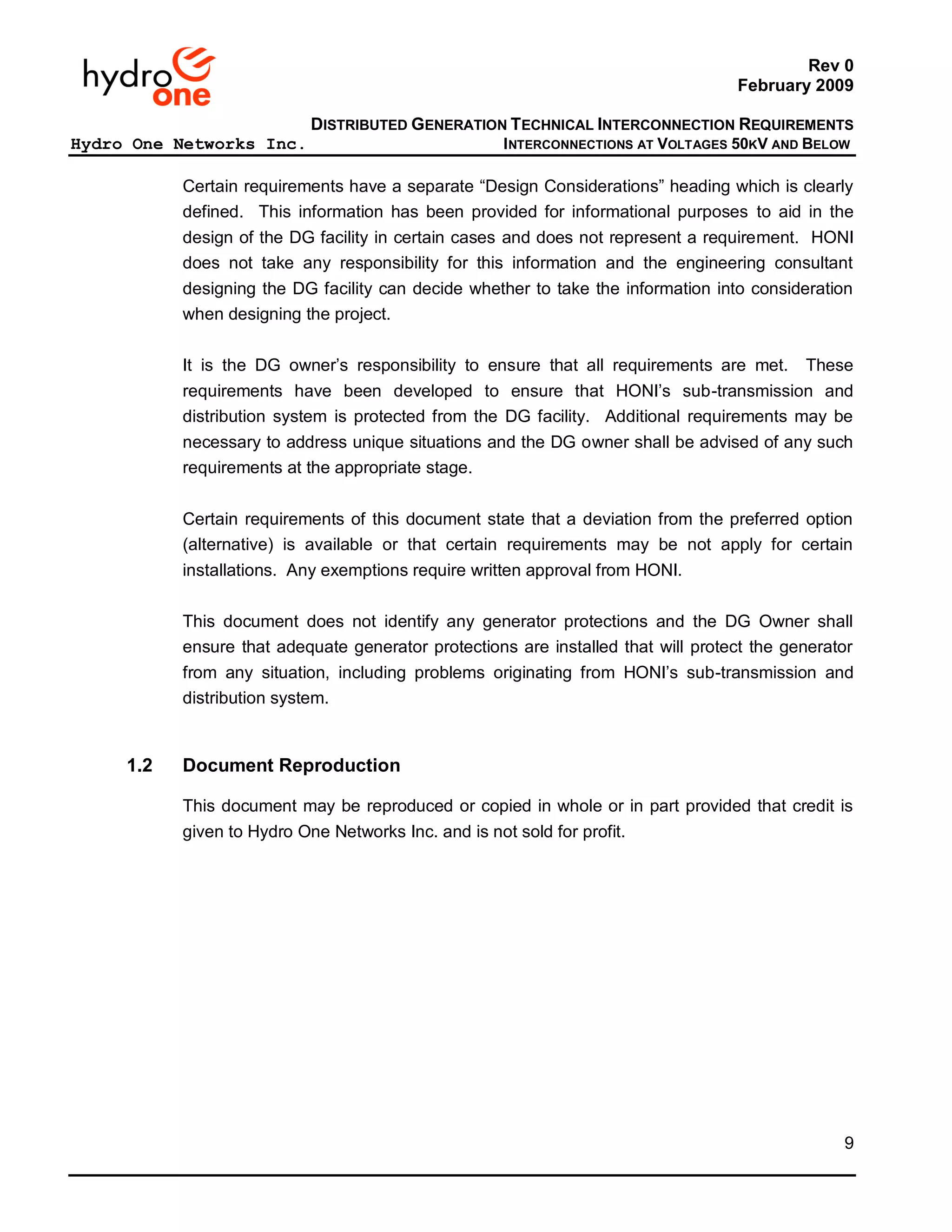 Hydro One Dg Technical Interconnection Requirements Distribution ...