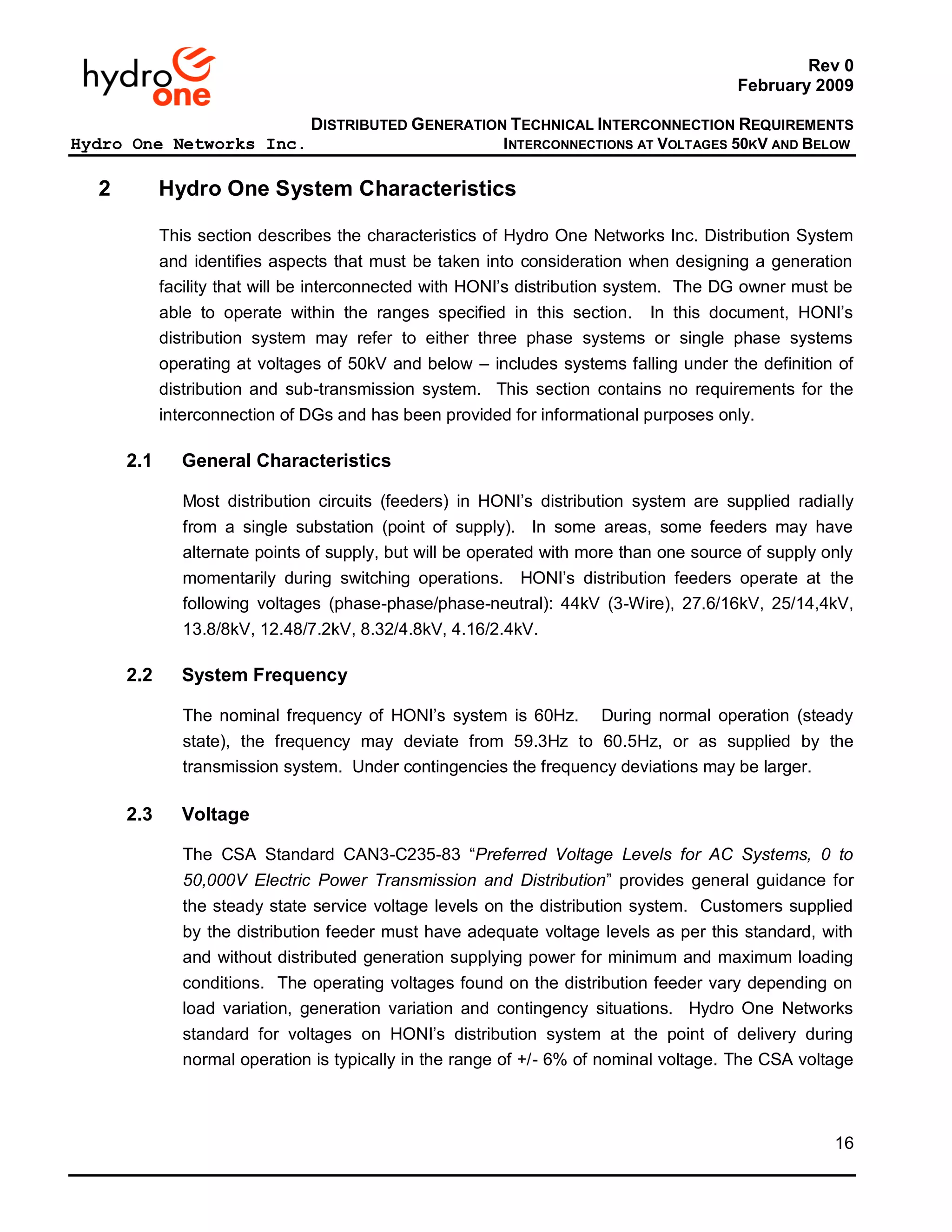 Hydro One Dg Technical Interconnection Requirements Distribution ...